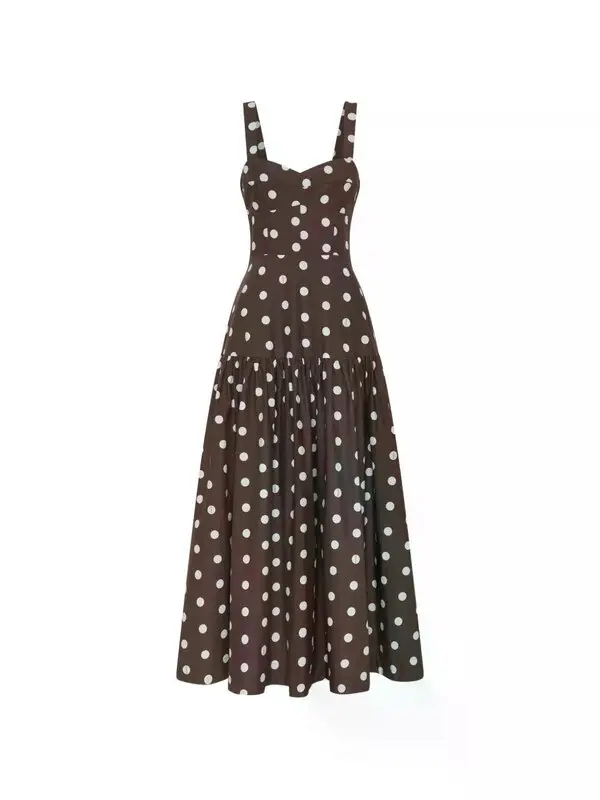 NICHOLAS Valeria Polka Dot Midi Dress - Brown