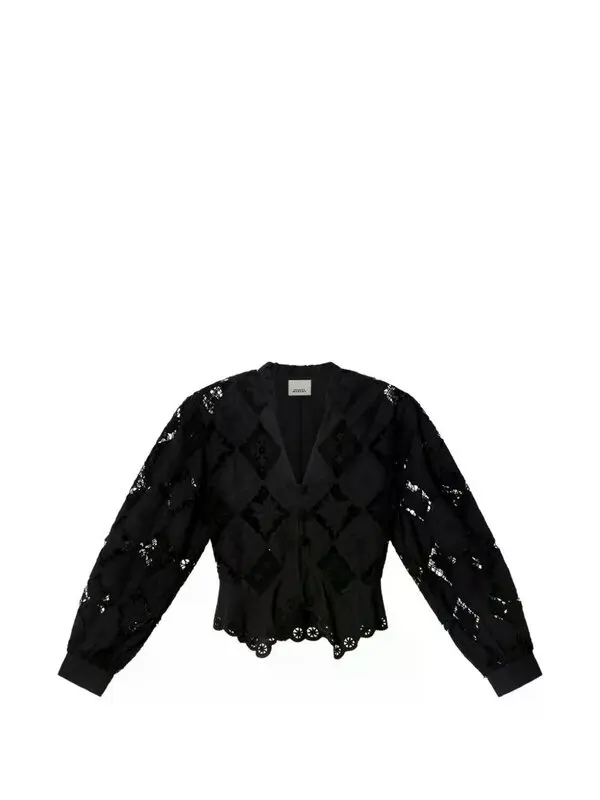Isabel Marant Nina Broderie Anglaise Frilly Blouse - Black
