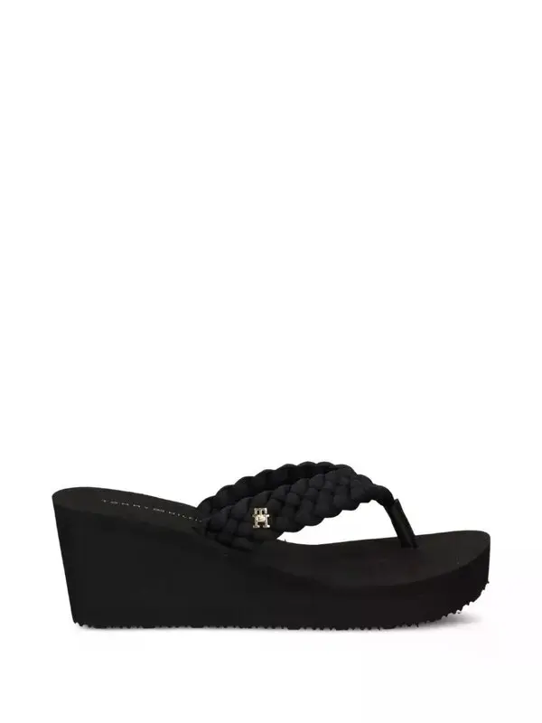Tommy Hilfiger Braided Wedge Slides - Black