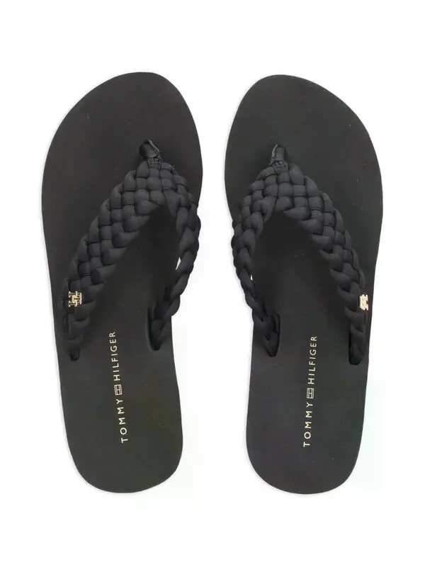 Tommy Hilfiger Braided Wedge Slides - Black