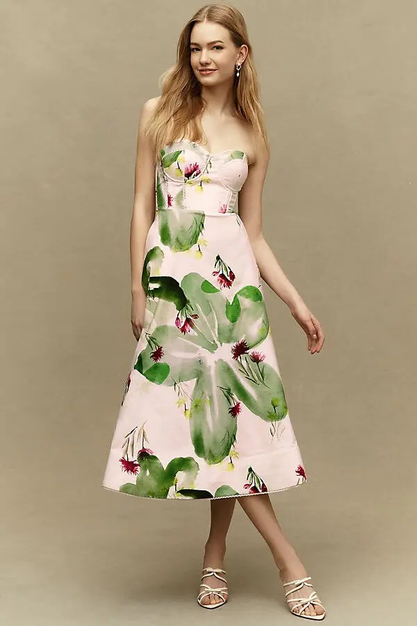 Bhldn Natalia Fit-and-flare Strapless Maxi Dress - Green Floral