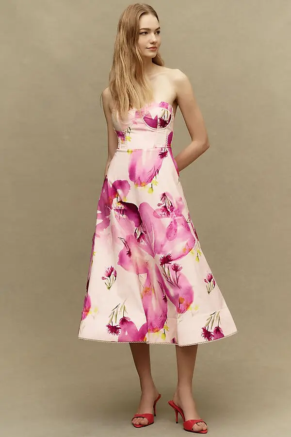 Bhldn Natalia Fit-and-flare Strapless Maxi Dress - Pink Floral