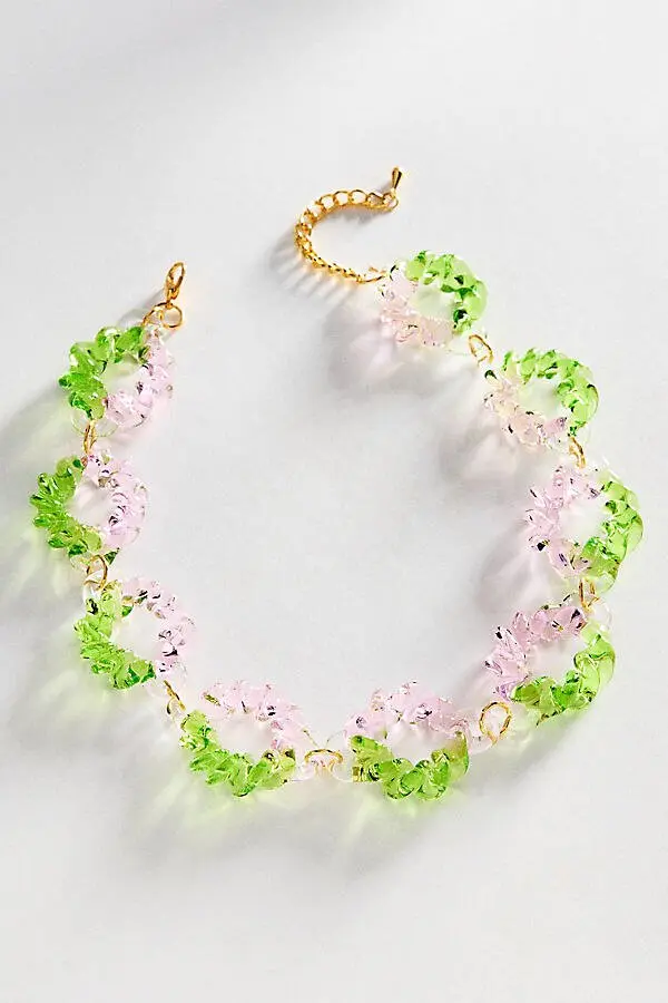 LEVENS JEWELS Levens Twist Circle Necklace - Green/pink