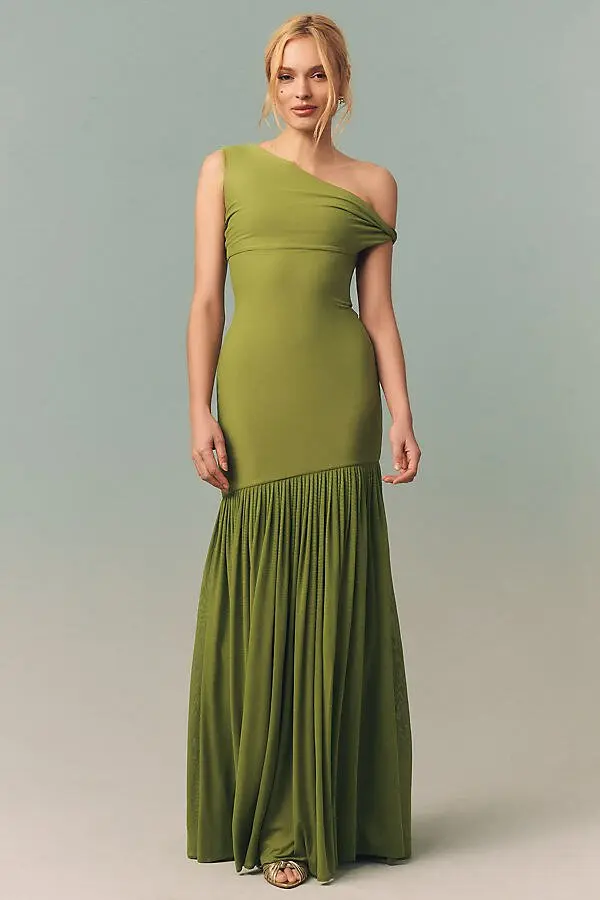 DEME BY GABRIELLA Off-shoulder Stretch Mesh Maxi Dress - Lime Green