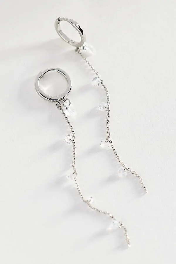 Anthropologie Crystal Huggie Hoop Drop Earrings - Silver