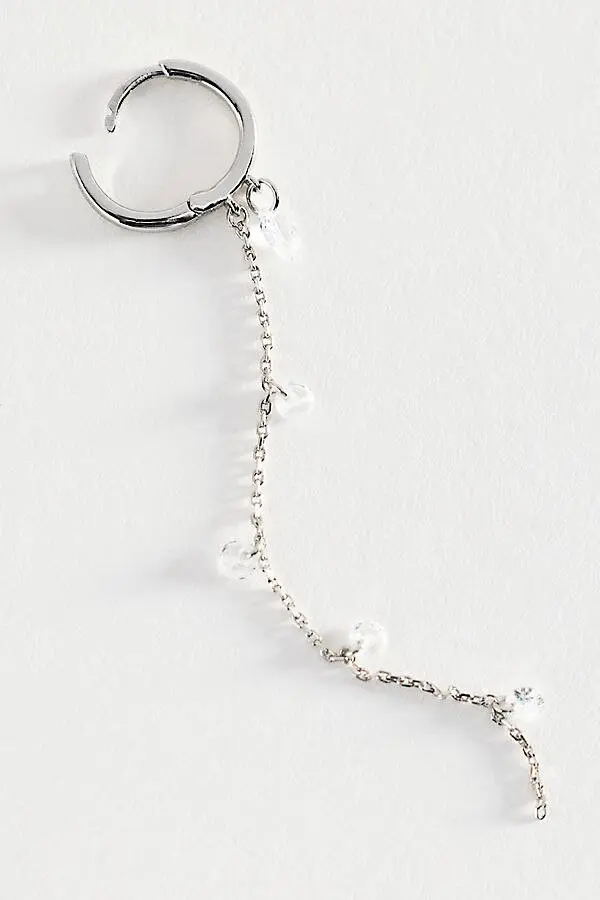 Anthropologie Crystal Huggie Hoop Drop Earrings - Silver