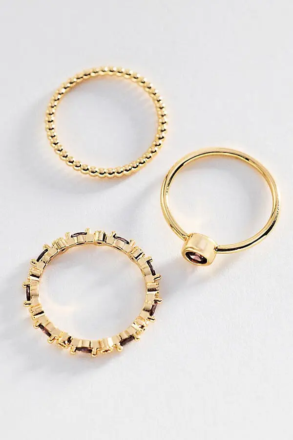Anthropologie Crystal Stacking Rings, Set Of 3 - Honey