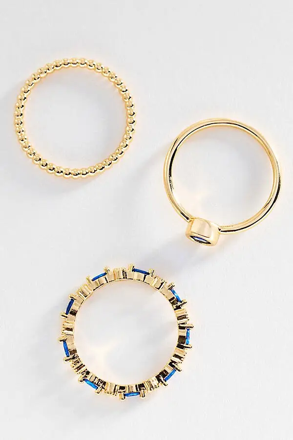 Anthropologie Crystal Stacking Rings, Set Of 3 - Sapphire