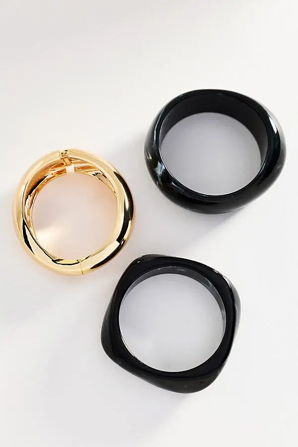 Anthropologie Bangle Bracelets Set Of 3 - Black/gold