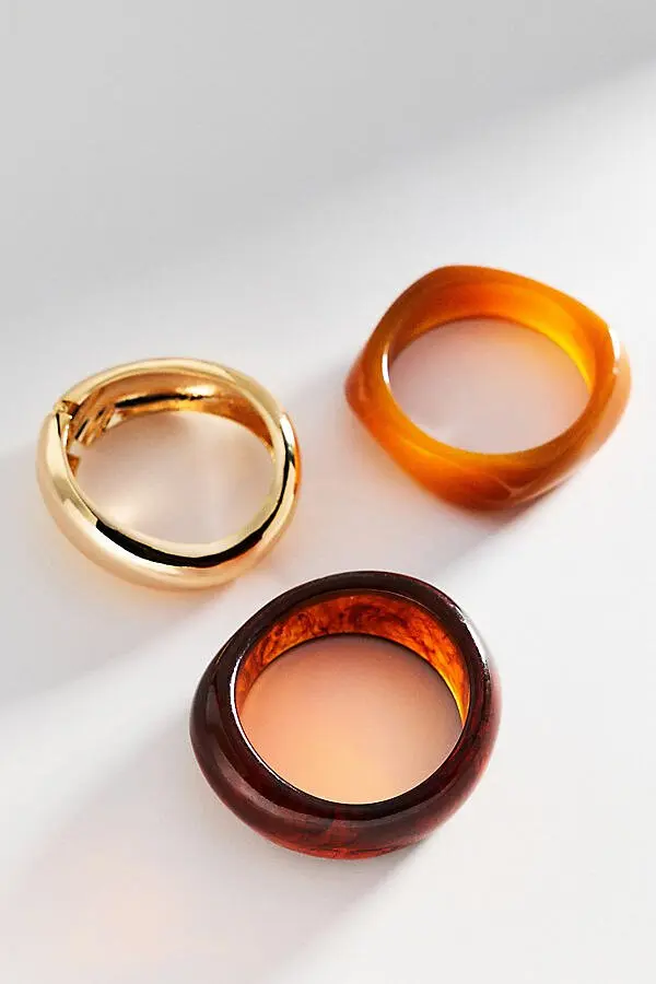 Anthropologie Set Of Three Bangle Bracelets - Brown/gold