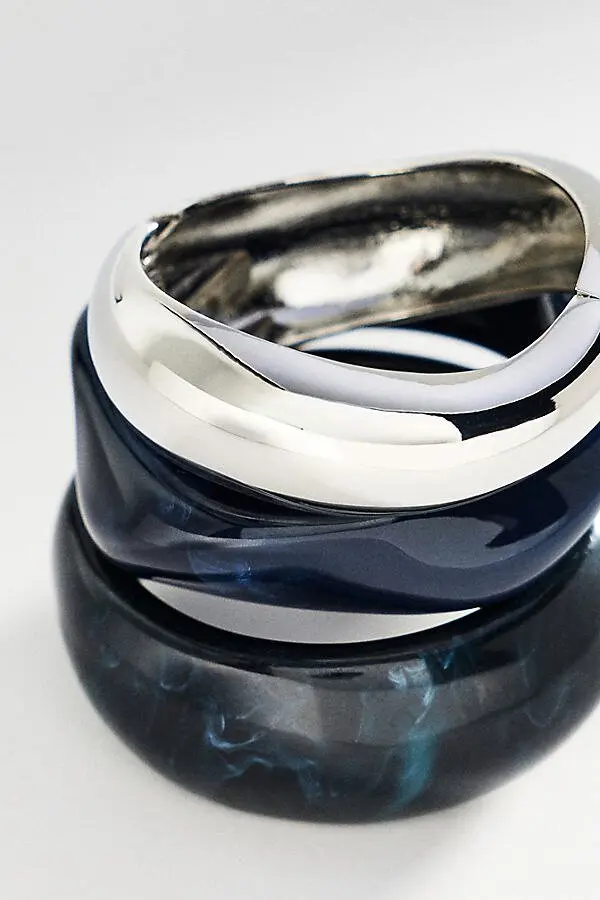 Anthropologie Set Of Three Bangle Bracelets - Navy/silver