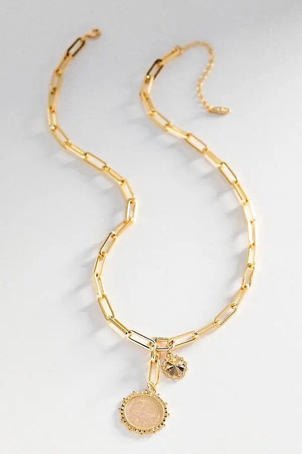 Anthropologie Chunky Coin Charm Necklace - Gold