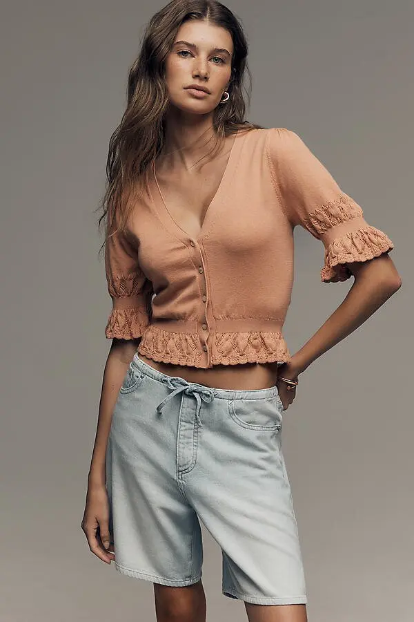 Paige Vetra Ruffled Cardigan Top - Peach Tea