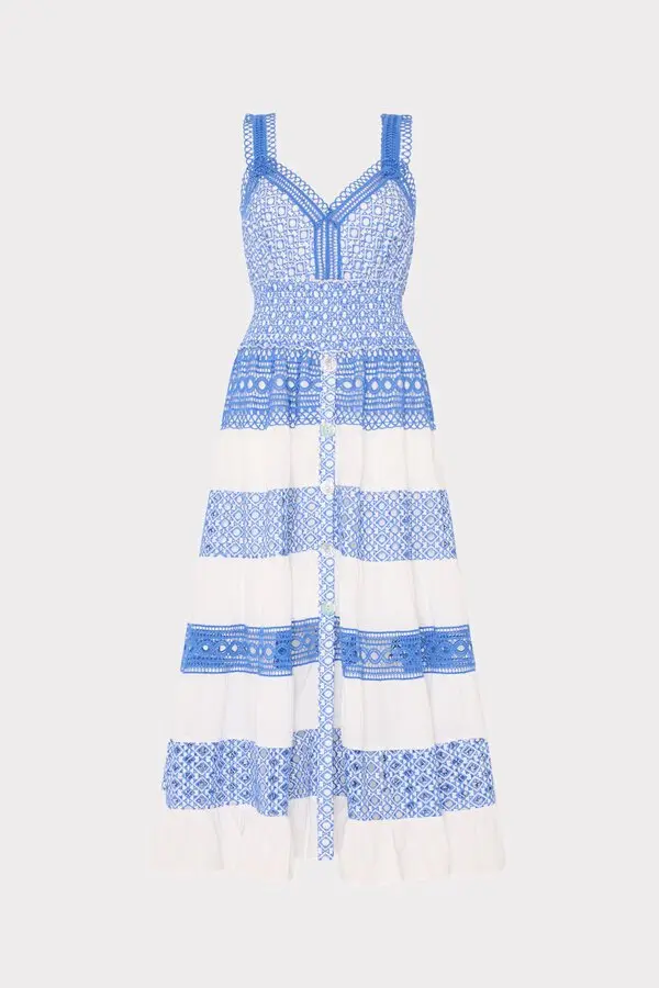 MILLY Cotton Mix Eyelet Cover-up Dress - White/blue