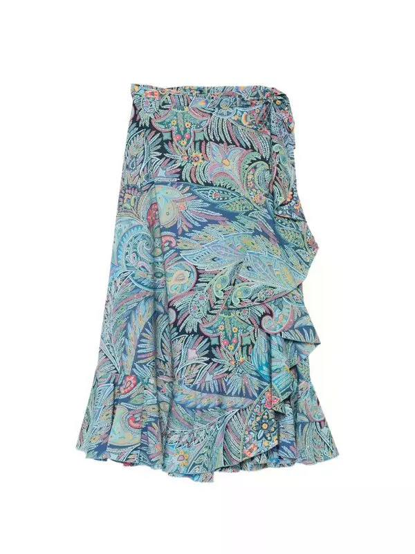 Etro Ruffled Paisley Skirt - Blue