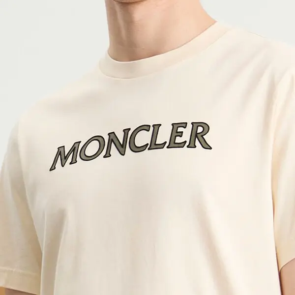 Moncler Flocked Logo T-shirt - Beige