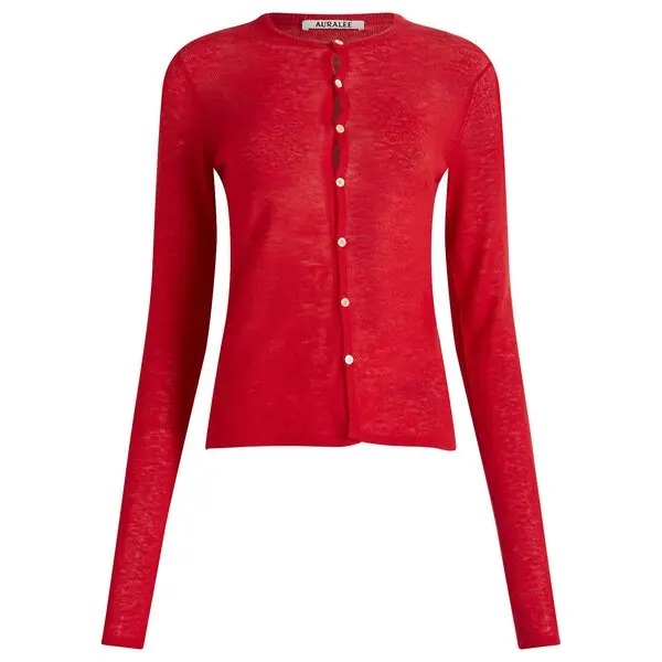 Auralee Cashmere Knit Cardigan - Red/orange