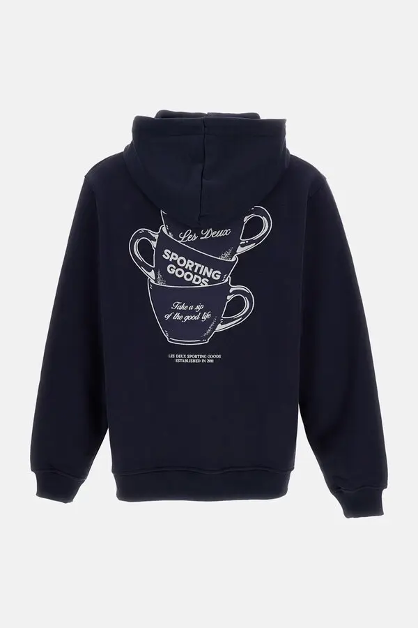 LES DEUX Cotton Hoodie With Back Print And Embroidered Logo - Blu