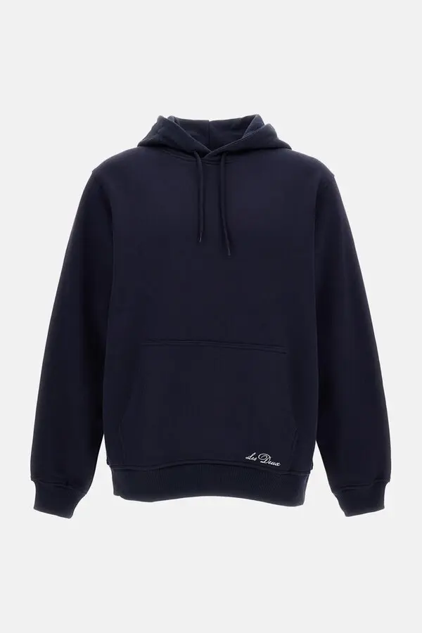 LES DEUX Cotton Hoodie With Back Print And Embroidered Logo - Blue