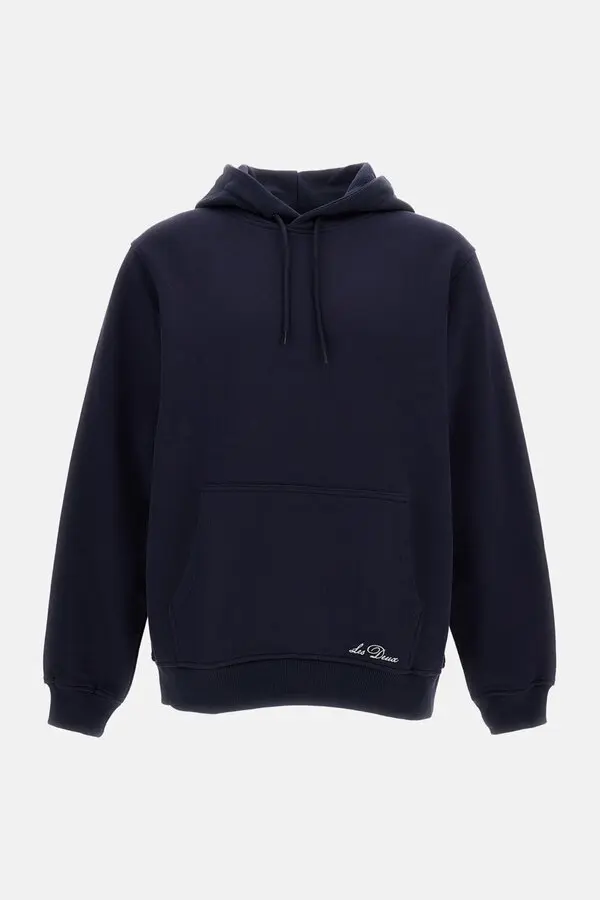 LES DEUX Cotton Hoodie With Back Print And Embroidered Logo - Blue