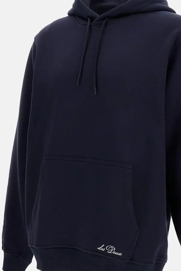 LES DEUX Cotton Hoodie With Back Print And Embroidered Logo - Blue