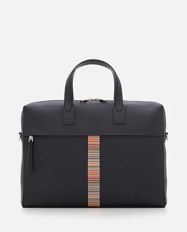 Paul Smith Leather Folio Bag With 'signature Stripe' Edges - Black