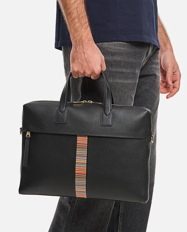 Paul Smith Leather Folio Bag With 'signature Stripe' Edges