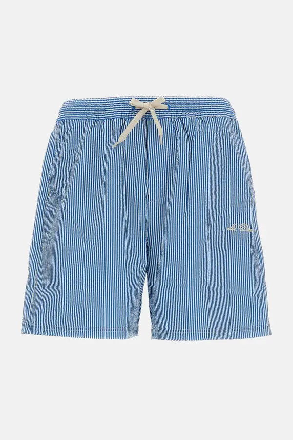 LES DEUX Striped Swim Shorts - Sky Blue