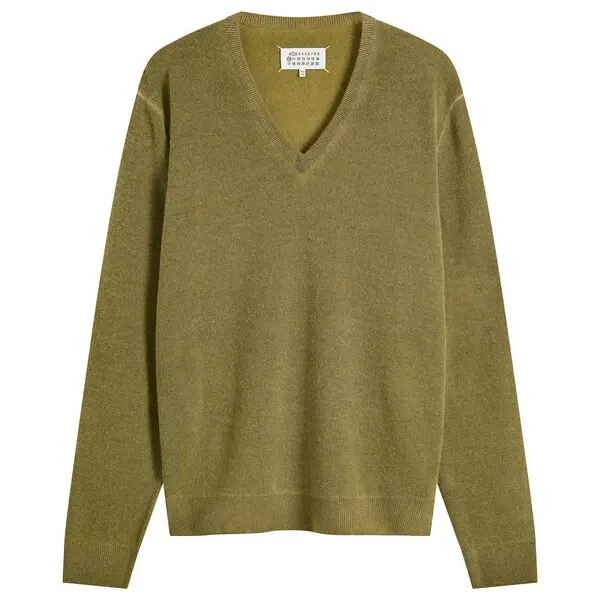 MAISON MARGIELA V Neck Spray Wash Jumper - Yellow/brown