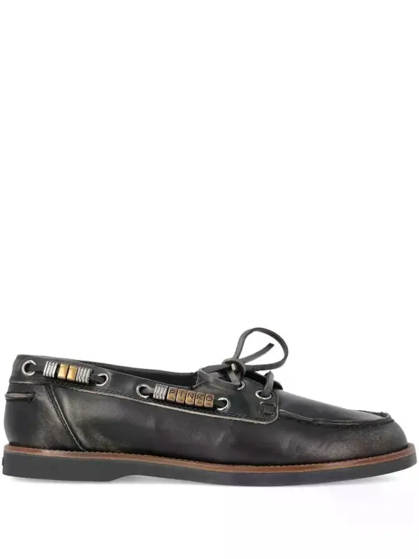 Pinko Leather Lace-up Loafers - Black