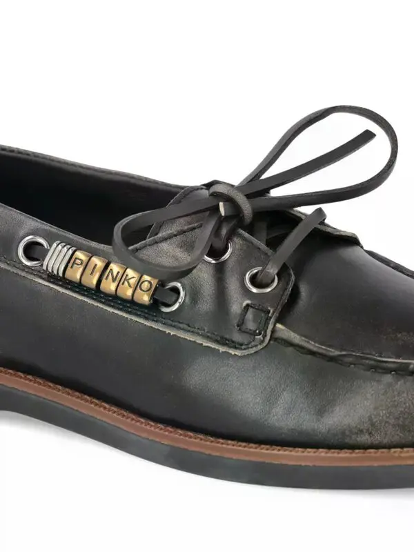 Pinko Leather Lace-up Loafers - Black