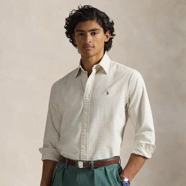 Ralph Lauren Classic Fit Gingham Oxford Shirt - Basic Sand White