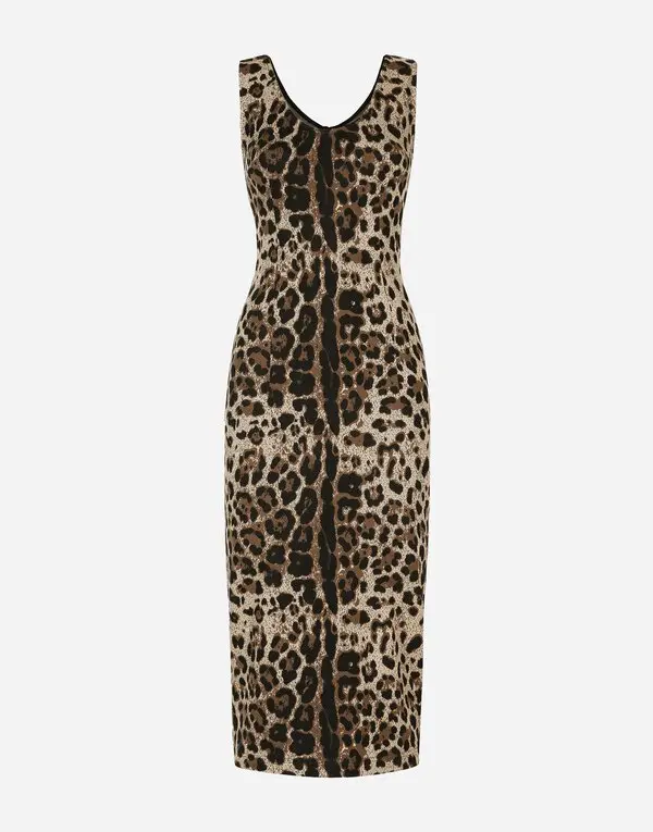 Dolce & Gabbana Long Leopard Jacquard Jersey Dress - Multicolor