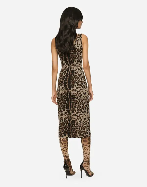 Dolce & Gabbana Long Leopard Jacquard Jersey Dress