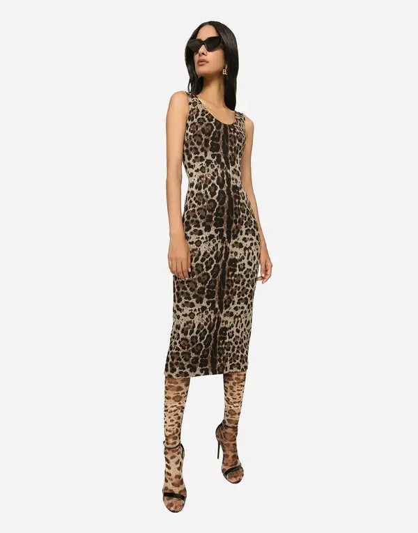 Dolce & Gabbana Long Leopard Jacquard Jersey Dress