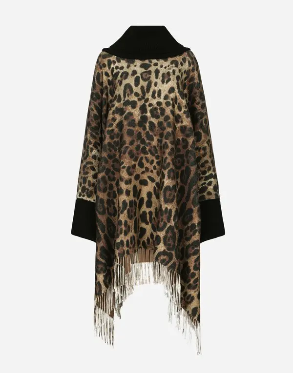 Dolce & Gabbana Cashmere And Wool Poncho With Fringing - Animal Print
