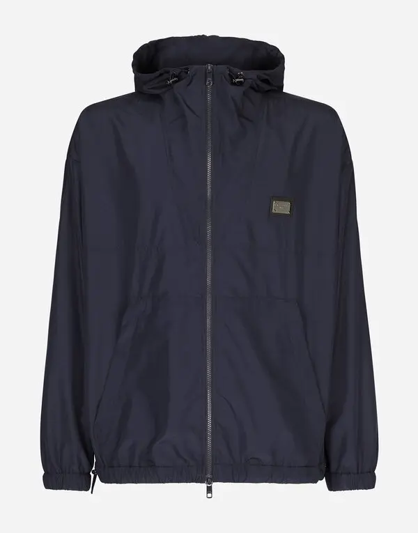 Dolce & Gabbana Nylon Jacket With Hood And Branded Tag - Blue