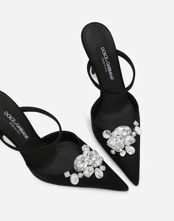 Dolce & Gabbana Satin Mules With Gemstone Embellishment
