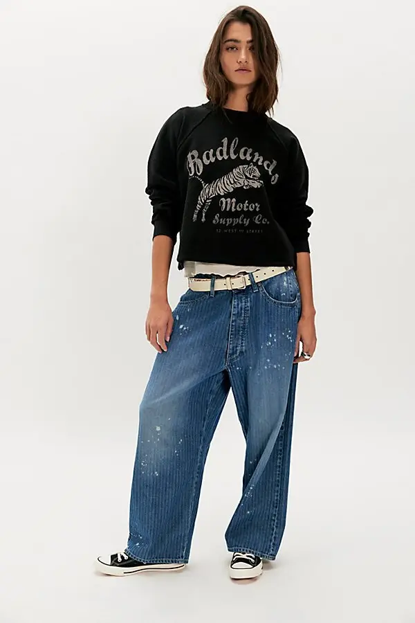 LEEM Loose Button-fly Striped Ankle Jeans - Dream Of Me