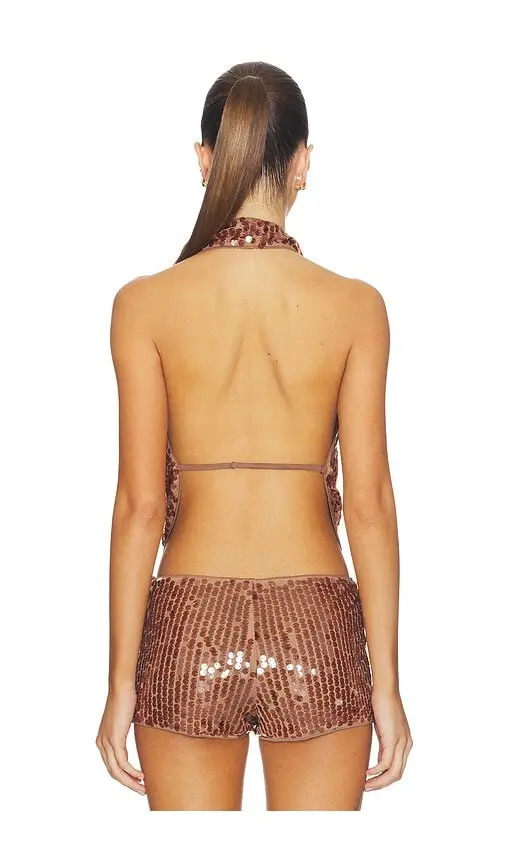Superdown Sequin Draped Halterneck Top