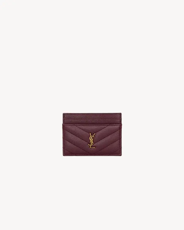 Saint Laurent Cassandre Card Case In Grain De Poudre Leather In Bordeaux - Rouge Cabernet