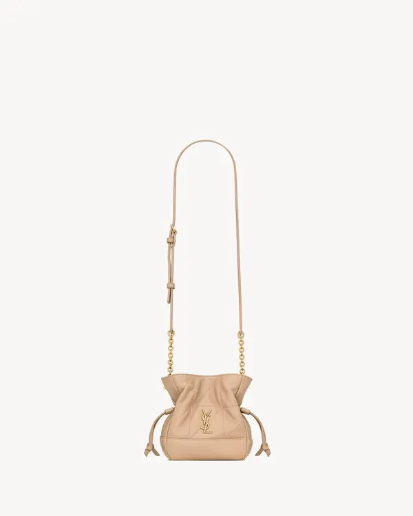 Saint Laurent Jamie Mini Shoulder Pouch In Lambskin In Beige - Clear Beige