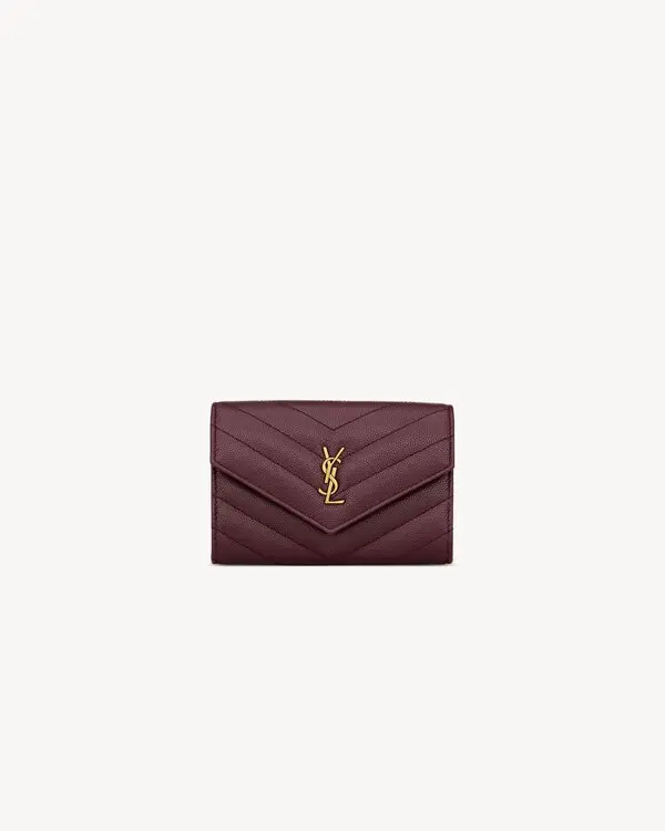 Saint Laurent Cassandre Wallet In Grain De Poudre Leather In Bordeaux - Rouge Cabernet