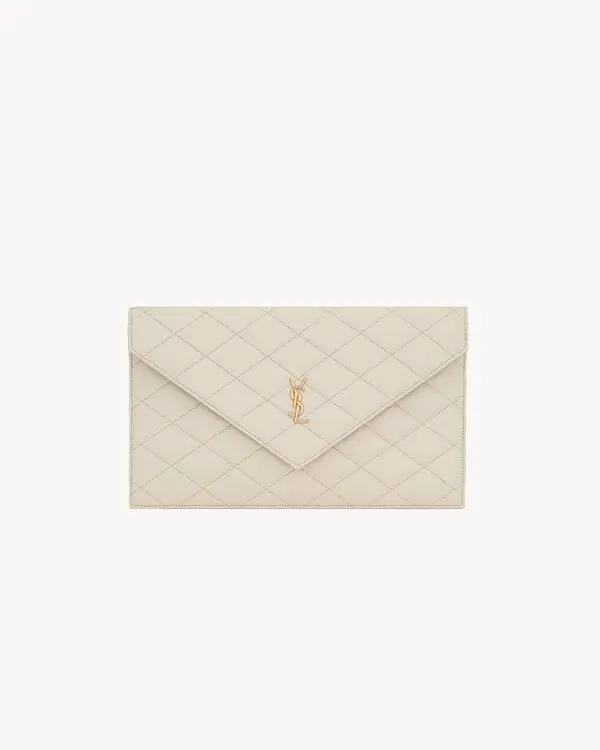 Saint Laurent Paris Pouch In Lambskin In Beige - Blanc Vintage