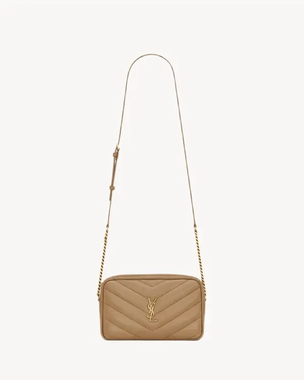 Saint Laurent Loulou Camera Bag In Matelassé Lambskin In Beige - Natural Tan