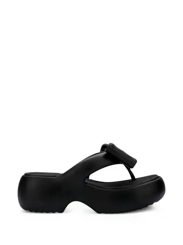 Melissa Fuzzy Platform Sandals With Bow Detail - Black