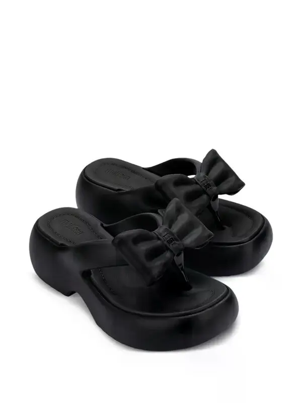 Melissa Fuzzy Platform Sandals With Bow Detail - Black