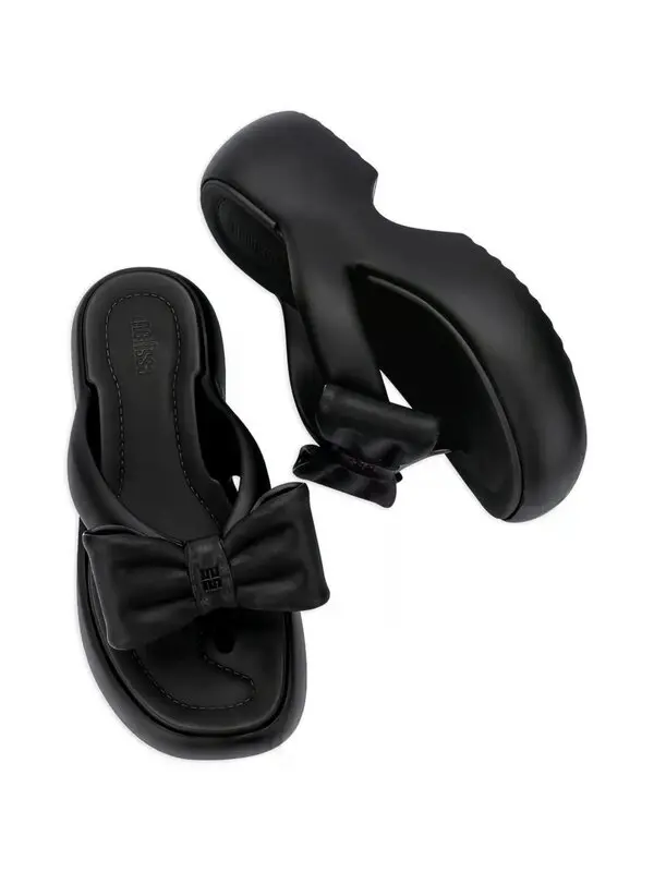 Melissa Fuzzy Platform Sandals With Bow Detail - Black