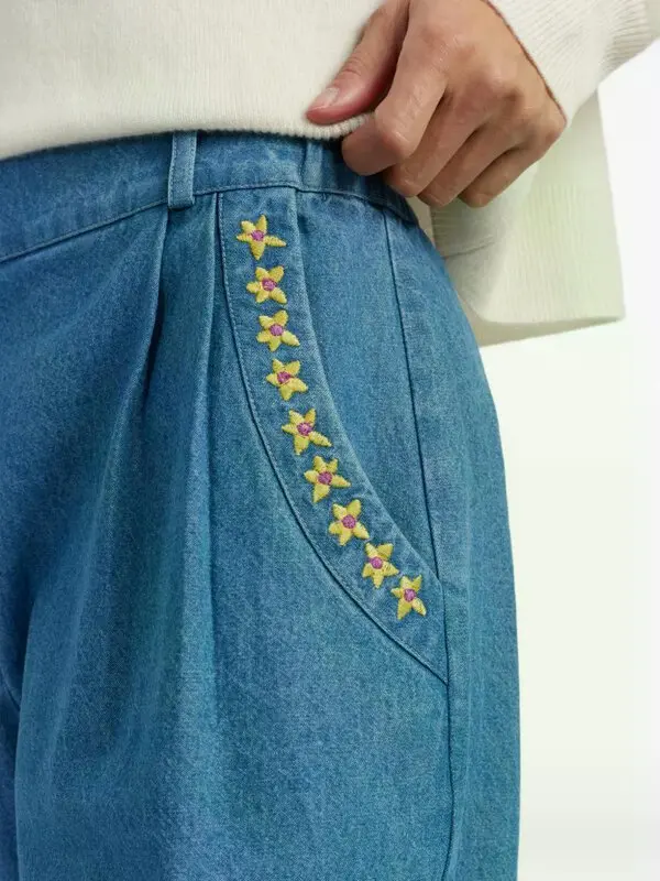 Chinti & Parker Daisy-embroidered Trousers