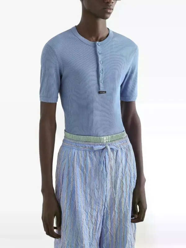 Dolce & Gabbana Cotton Serafino T-shirt With Print - Blue